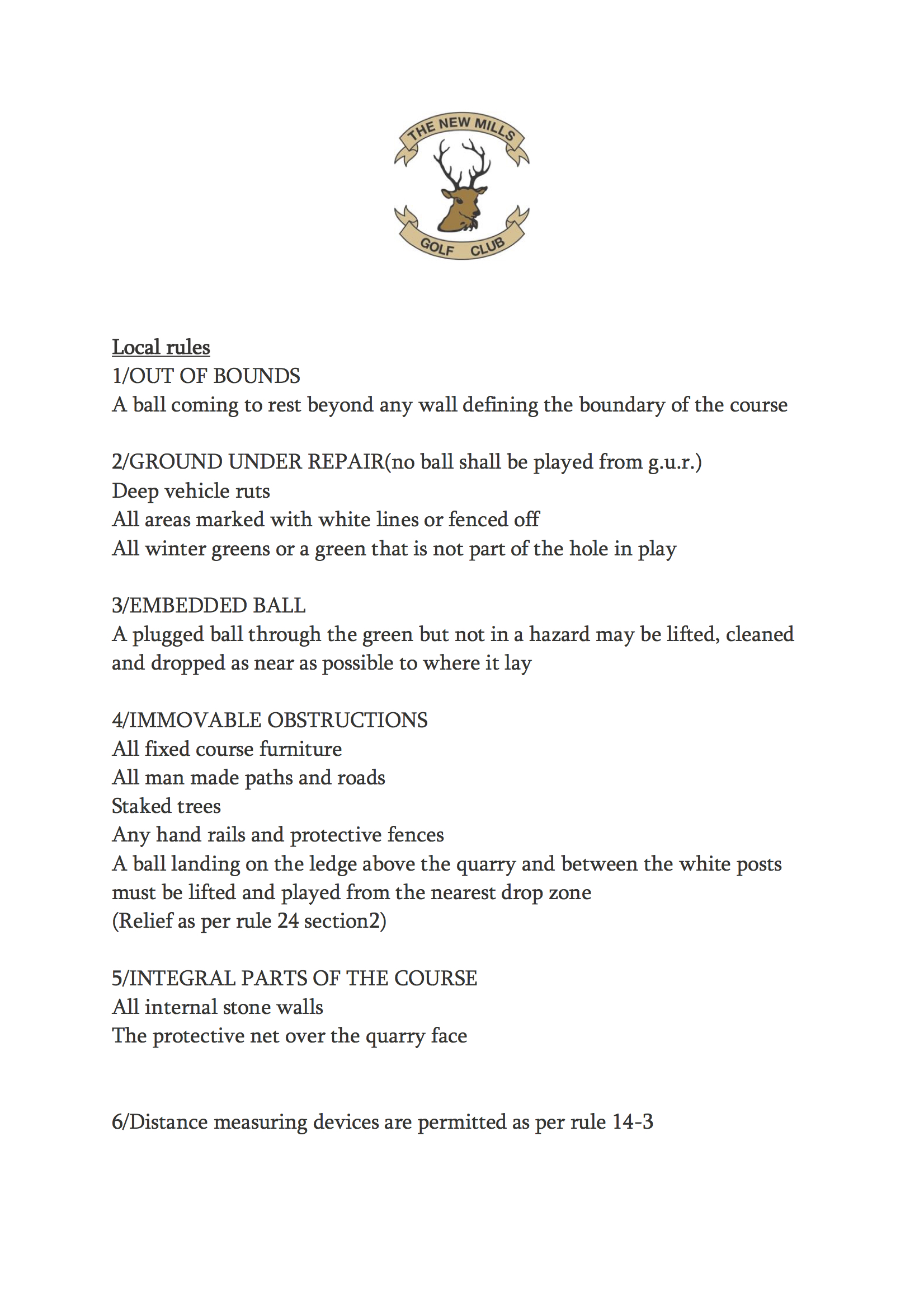 Local Rules - New Mills Golf Club